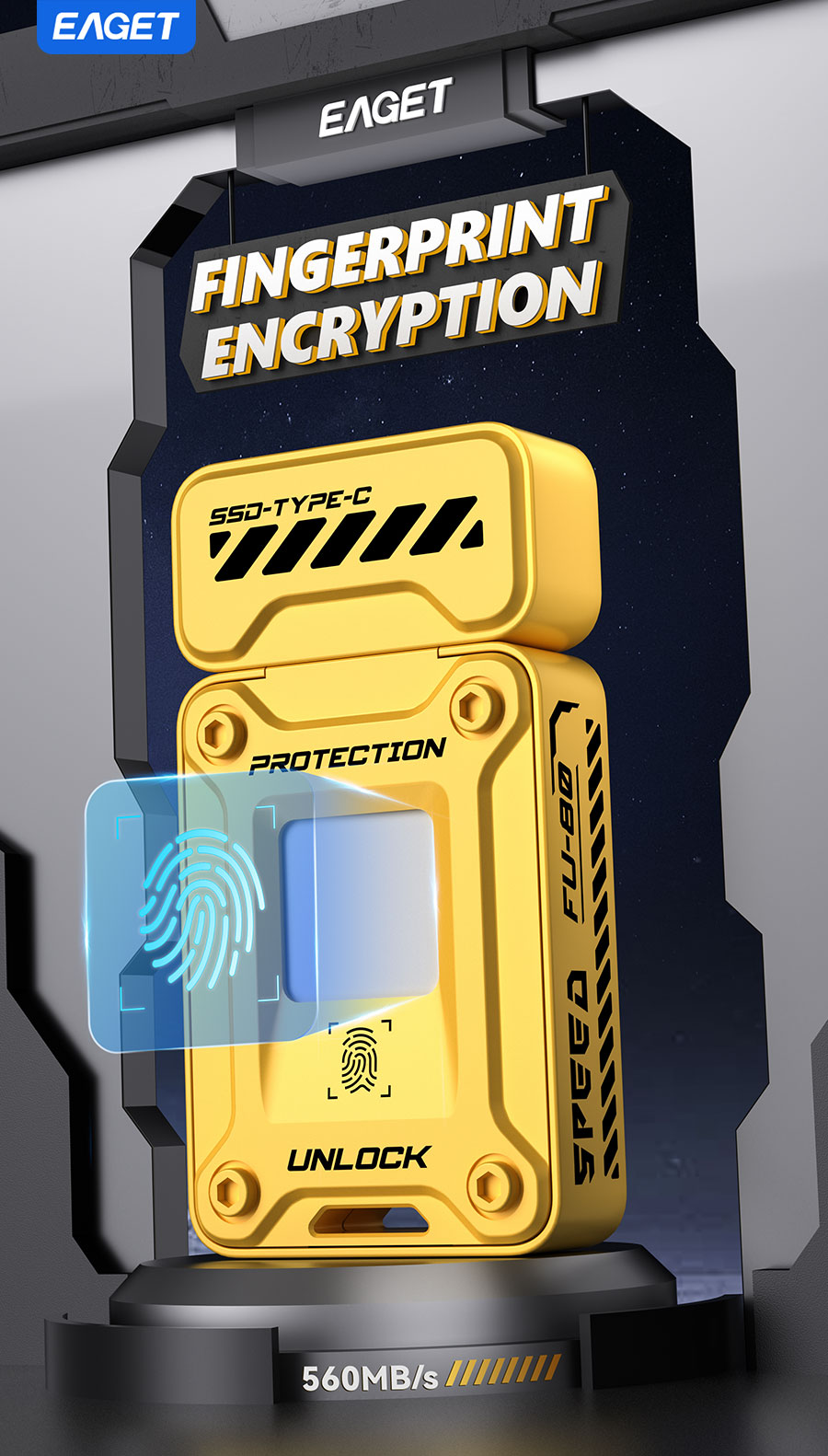 EAGET FU80 5Gbps Solid State Flash Drive With Fingerprint Encryption ...