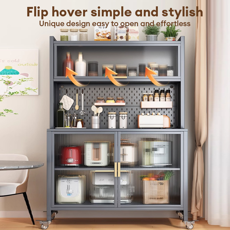 Rak kabinet dapur Kitchen kabinet Rack with Doors&Wheels Microwave Oven ...