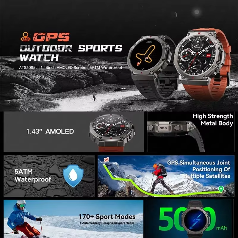 New GPS Smart Watch For Men Smartwatch Built-in GNSS Compass Barometric ...