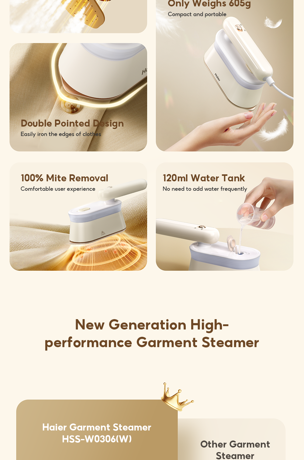 Haier Steam Iron Mini Handheld Garment Steamer Wet & Dry Iron 180 ...