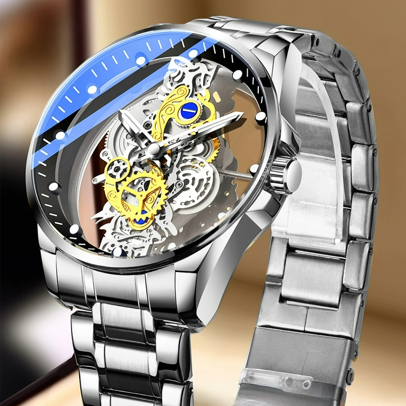 Men's Automatic Mechanical Watch - Luminous Dual-Sided Transparent ...