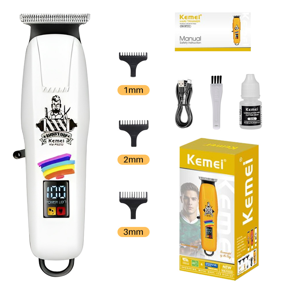 Kemei Barber Cordless Hair Trimmer 0mm Zero Gapped Carving Clipper LCD Display Low Noise KM ...