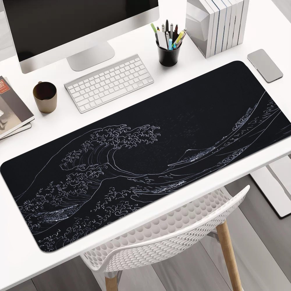 Large Gaming Mouse Pad, Japan Black Sea Wave Mousepads With Non-Slip ...
