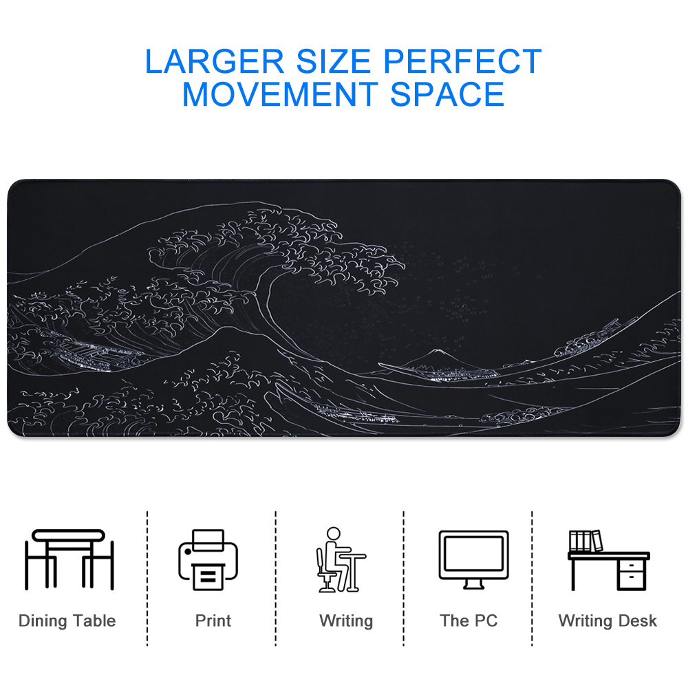 Large Gaming Mouse Pad, Japan Black Sea Wave Mousepads With Non-Slip ...