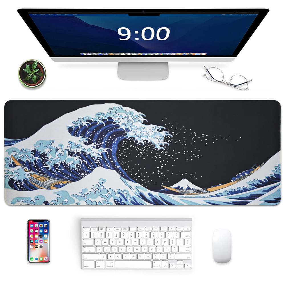Blue Japanese Sea Wave Mouse Pad, Large Gaming Mousepads with Non-Slip ...