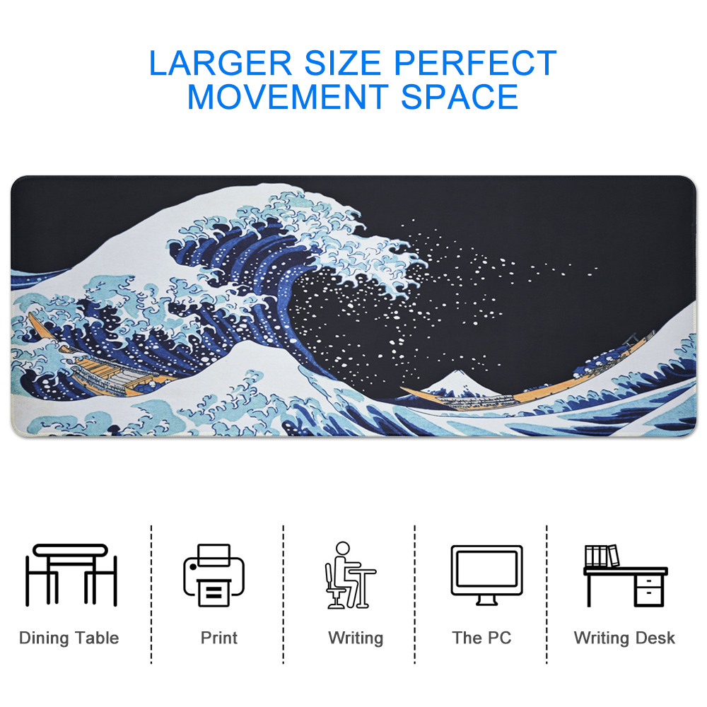 Blue Japanese Sea Wave Mouse Pad, Large Gaming Mousepads with Non-Slip ...