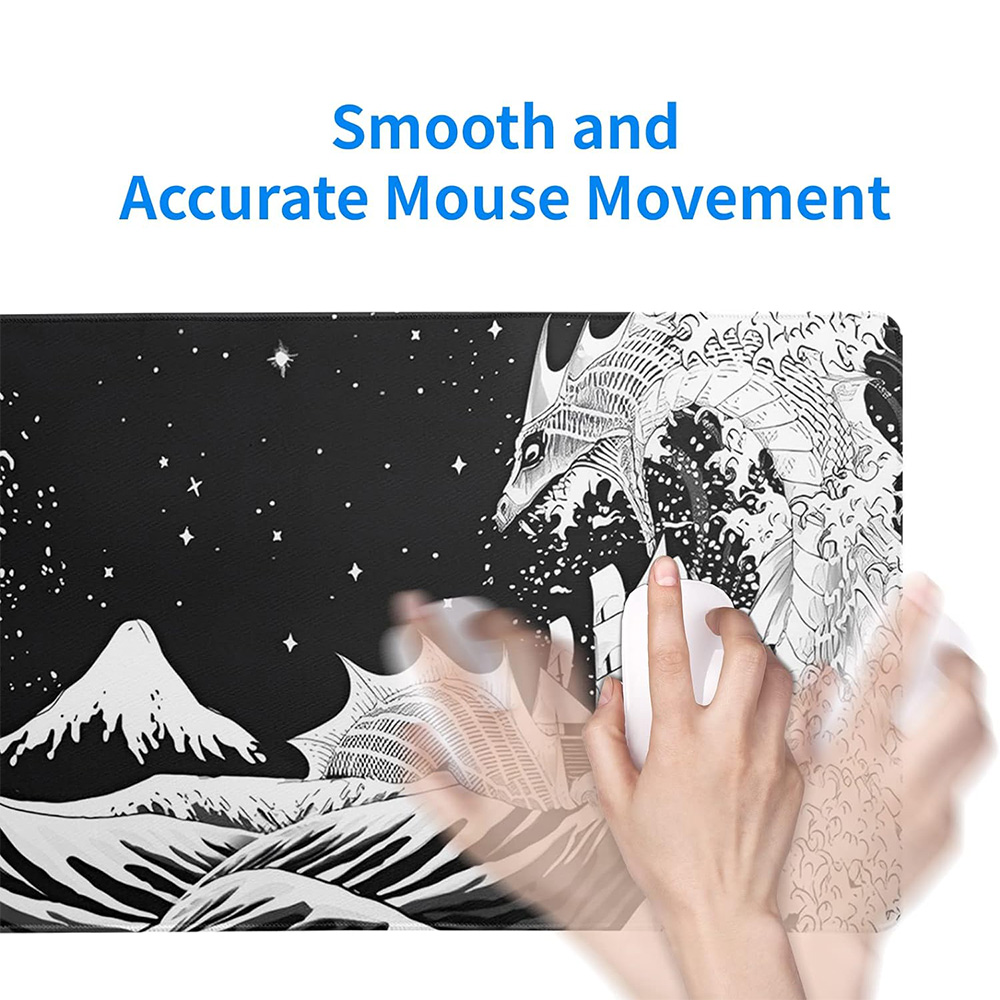 Japanese Sea Wave Dragon Mouse Pad - Black and White Gaming Mouse Mat ...