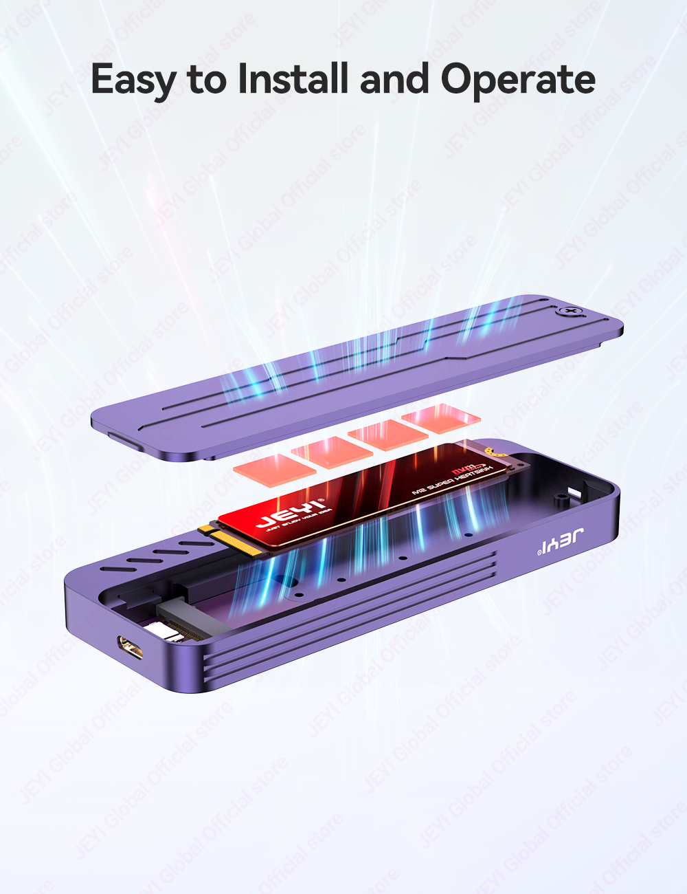 JEYI 22110 M.2 NVME NGFF Enclosure, USB 3.2 Gen2 Type-C 10Gbps SSD Case ...