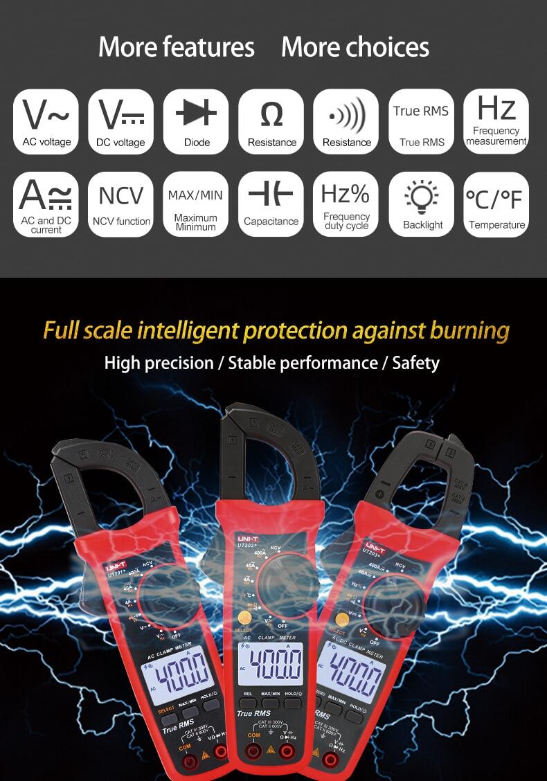 UNI-T UT202A+ UT204+ UT202+ Digital AC DC Current Clamp Meter ...