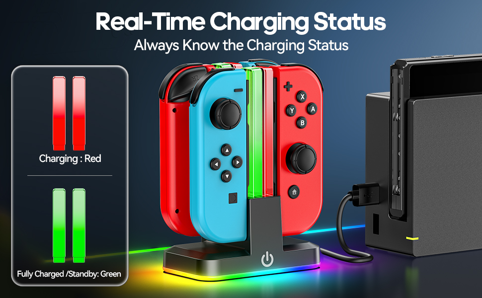 4-in-1 RGB Joy-con Charging Dock for Nintendo Switch/Switch 2, Powers 4 ...
