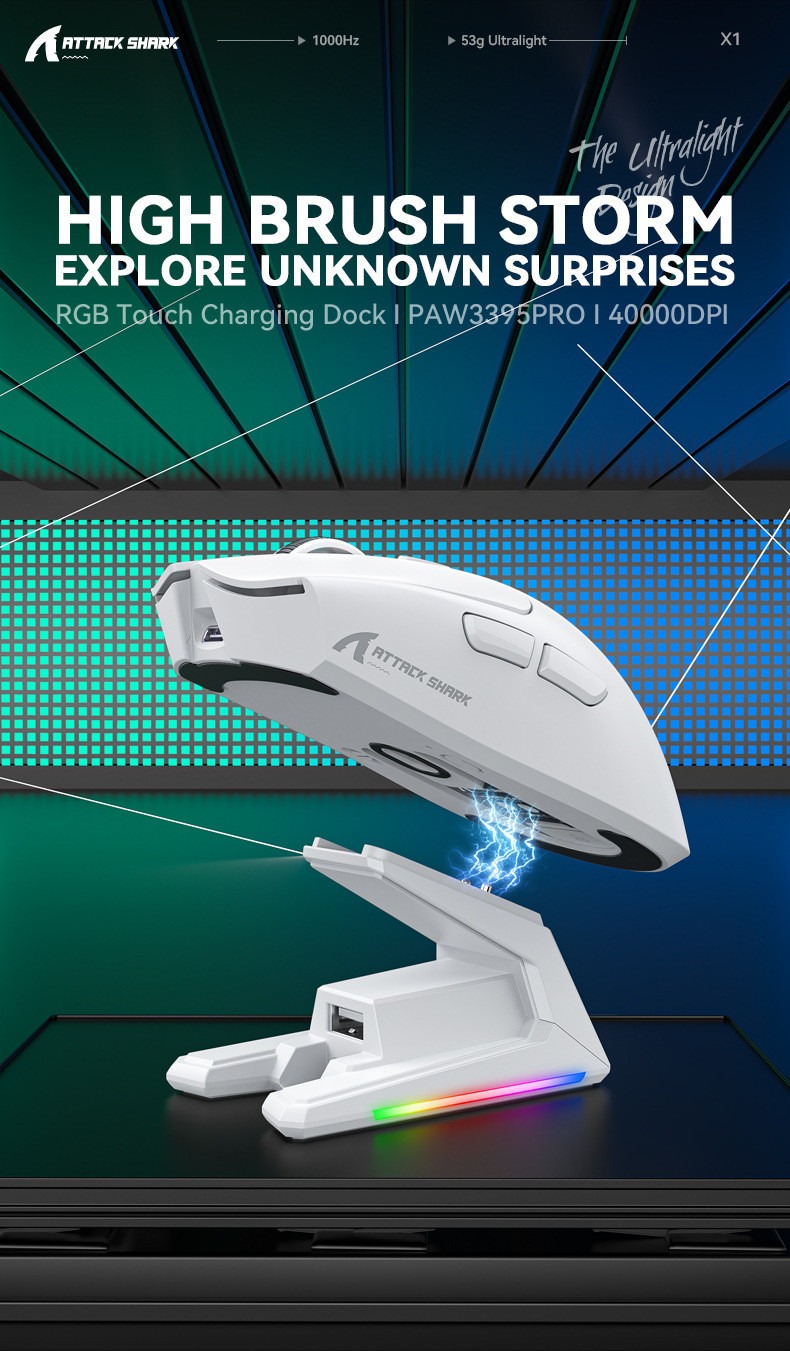 ATTACK SHARK X1 Wireless Gaming Mouse with RGB Charging Dock Pro Sensor ...