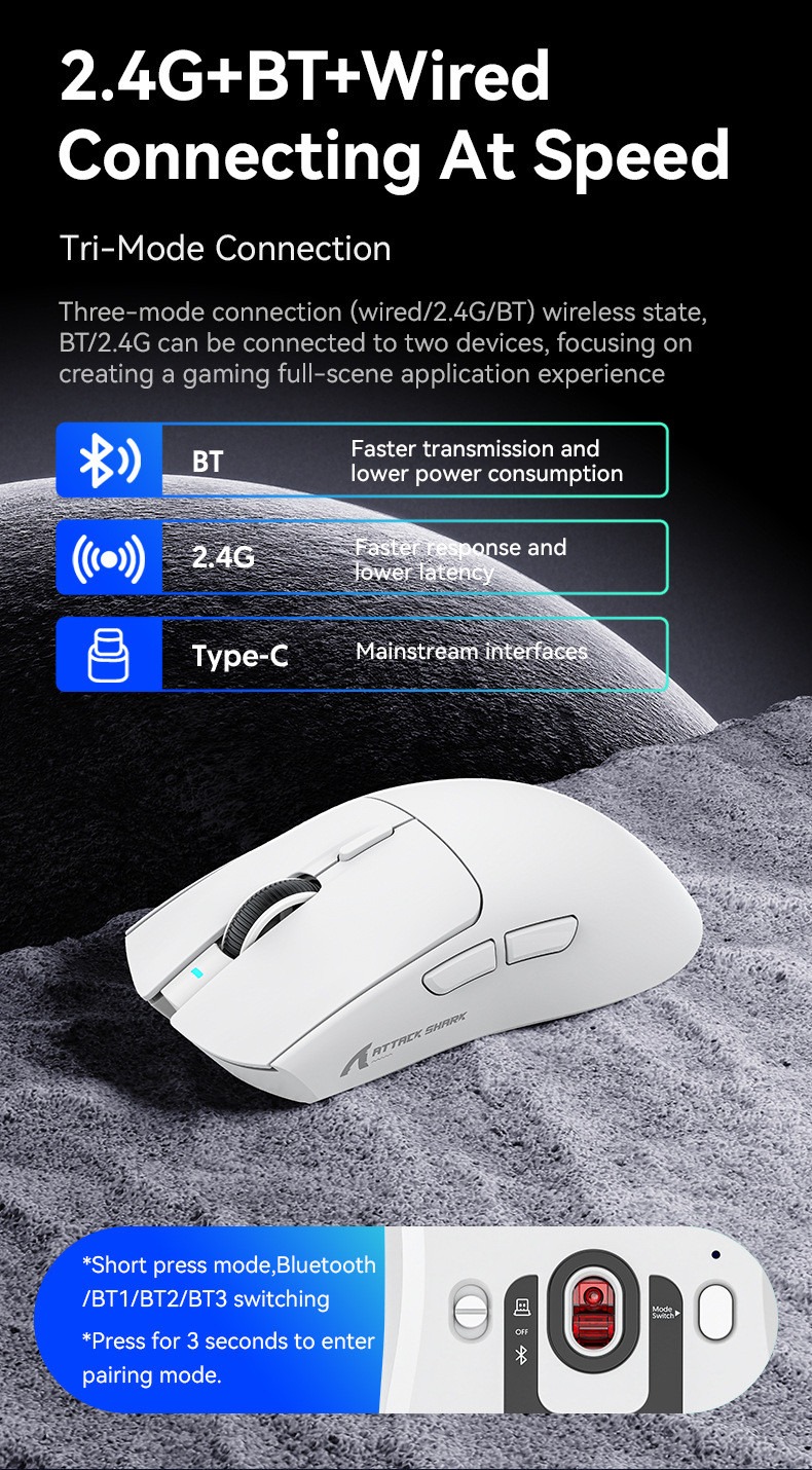ATTACK SHARK X1 Wireless Gaming Mouse with RGB Charging Dock Pro Sensor ...