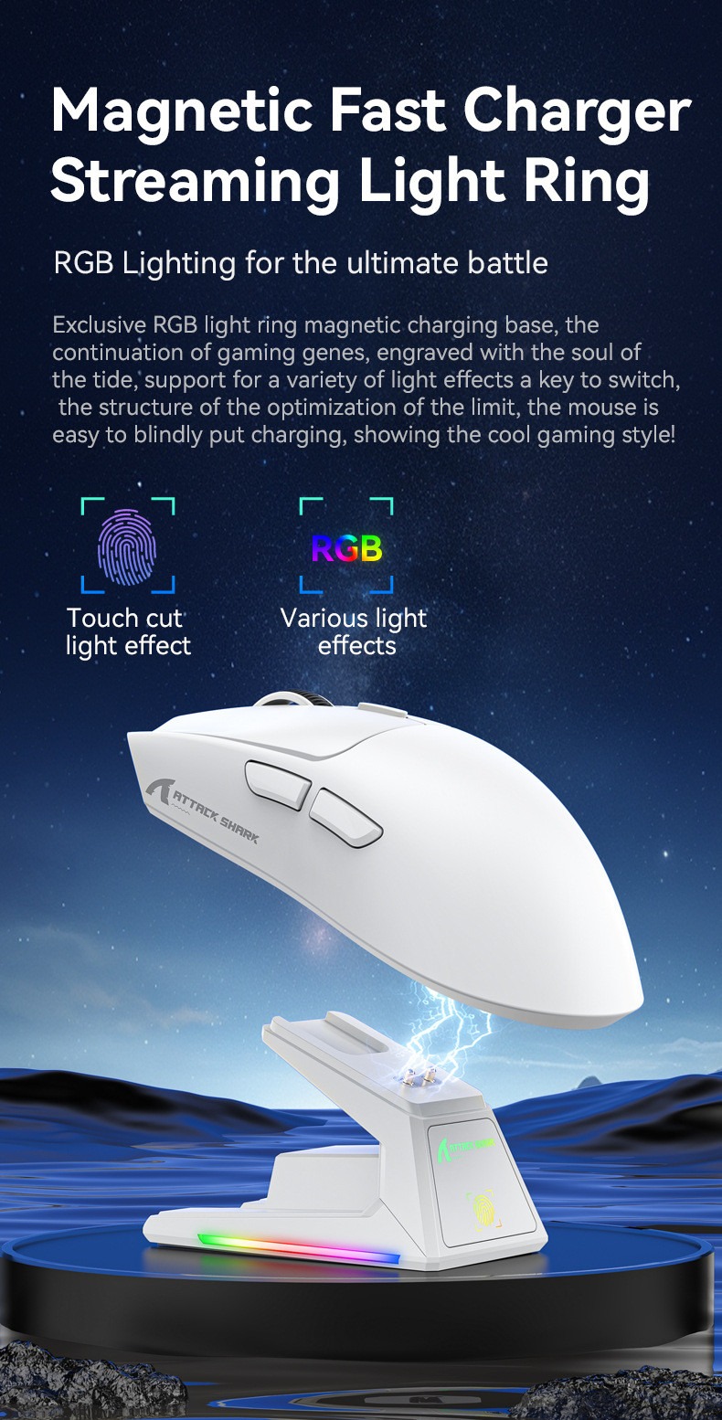 ATTACK SHARK X1 Wireless Gaming Mouse with RGB Charging Dock Pro Sensor ...