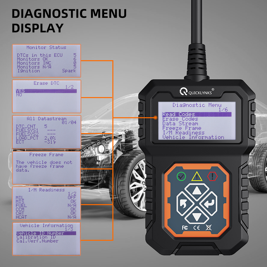 QUICKLYNKS T31 Automotive OBD2 Diagnostic Scanner Engine Fault Code ...