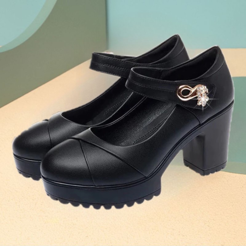 Size 35-41 Women's Fashion Black School Student Leather Shoes Thick ...