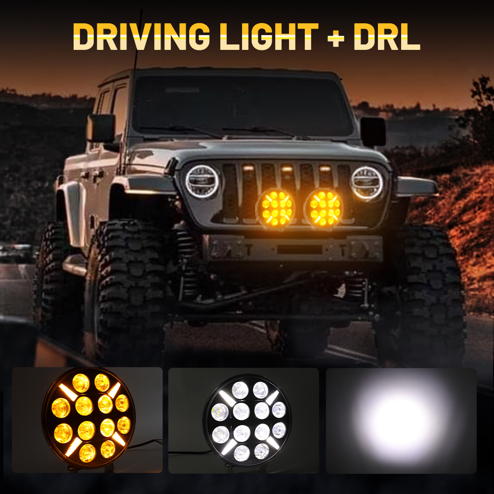 9 inch Led Work Light Truck Spotlight Yellow White DRL E9 Offroad 4WD ...