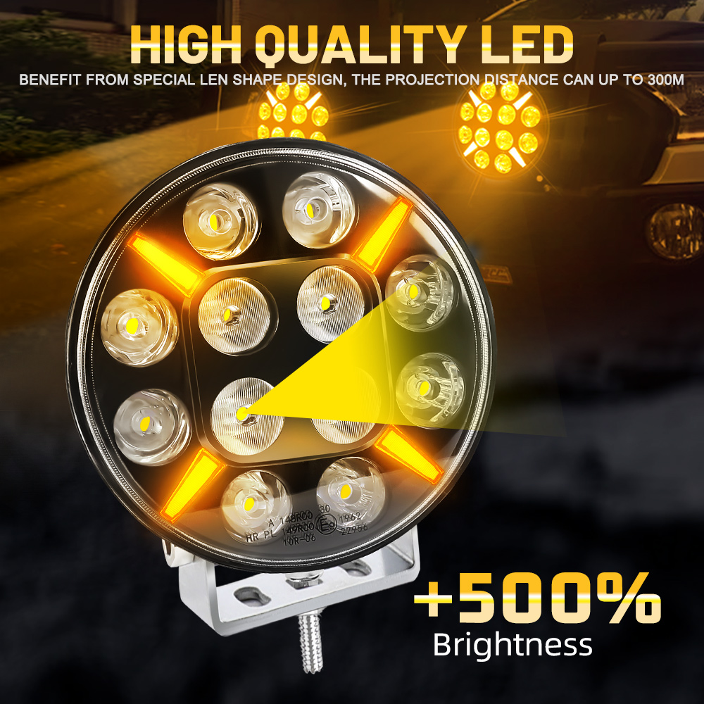 9 inch Led Work Light Truck Spotlight Yellow White DRL E9 Offroad 4WD ...