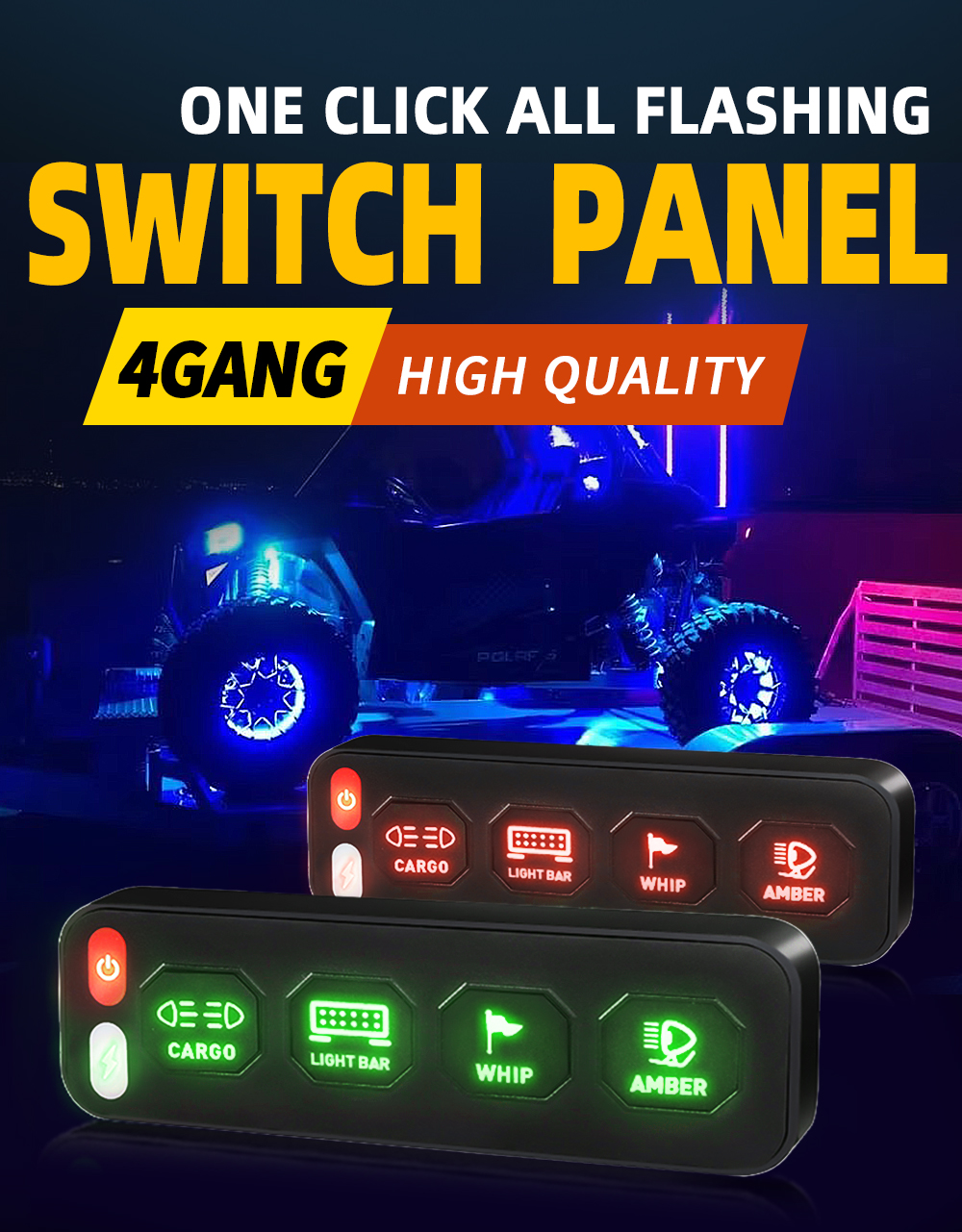Car SUV Truck Wireless RGB 4 Gang Switch Panel Led Light On Off Touch ...
