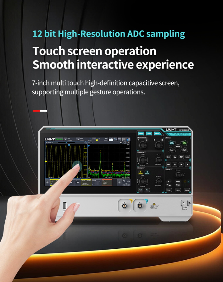 UNI-T Digital Oscilloscope 12-Bit High-Resolution ADC Resolution 2/4 ...