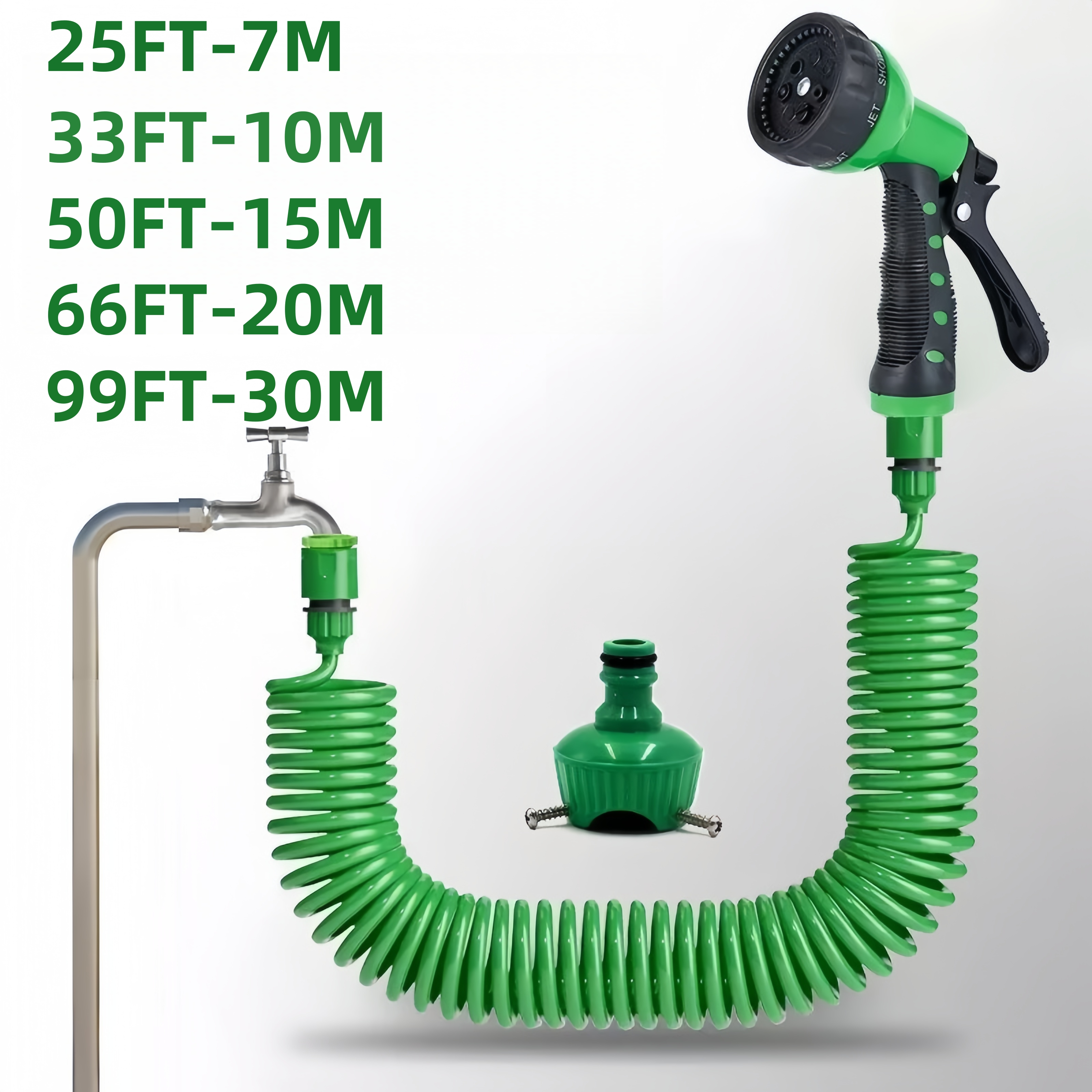 Material upgrade 15m/30m Gardening Coil Hose Spray Nozzle Spiral Garden ...