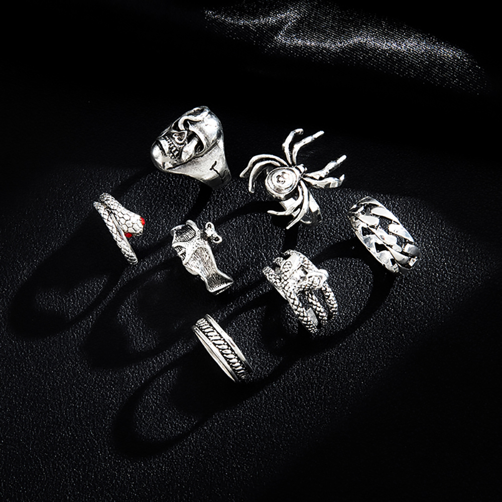 VMI Gothic Punk Ring Set Spider Snake Skull Hypoallergenic Stacking ...