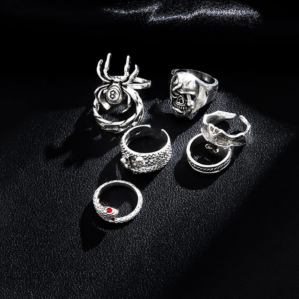 VMI Gothic Punk Ring Set Spider Snake Skull Hypoallergenic Stacking ...