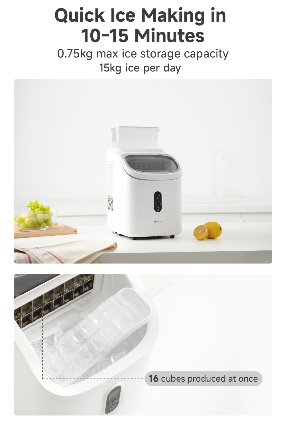 Simplus Ice Maker | 13 Thickness Settings | 15kg Homemade Ice Cubes | 24h Reservation | Auto ...