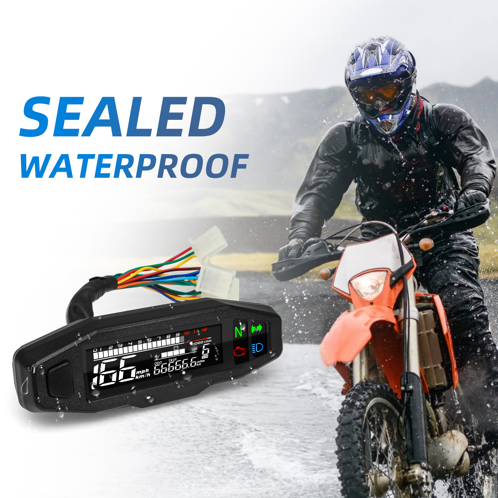 Digital Meter Mileage Voltage Mini Universal RPM Motorcycle Speedometer ...