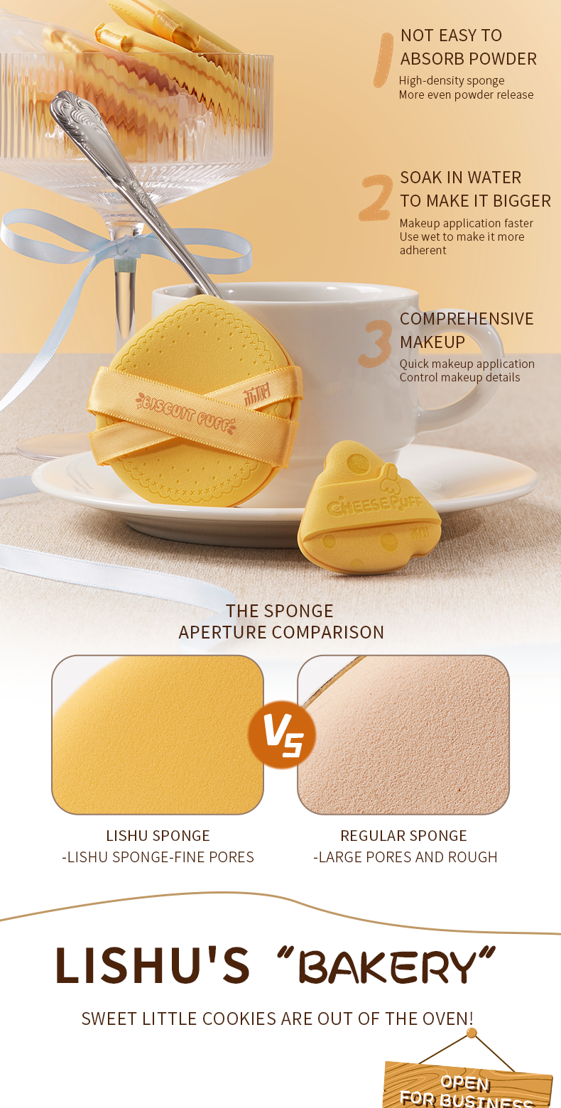 Lishu Cookies Cake Makeup Puff Soft Air Cushion Cosmetic Puff Sponges ...