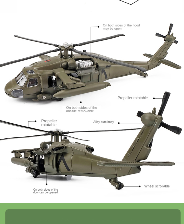 1:64 Black Hawk Gunship Model Helicopter Model with Sound and Light ...