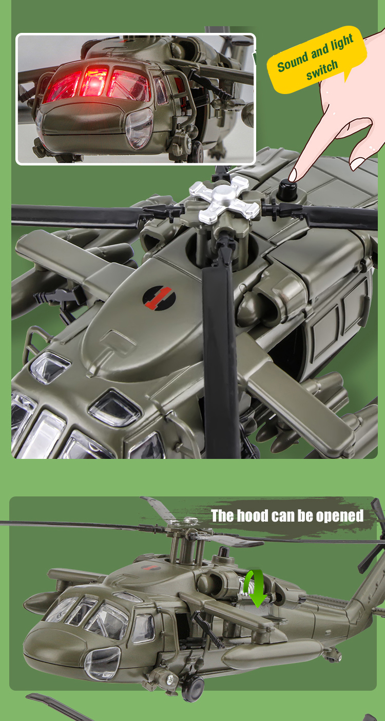 1:64 Black Hawk Gunship Model Helicopter Model with Sound and Light ...