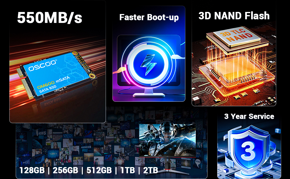 OSCOO mSATA SSD 3D TLC Flash Computer Wandows System 560MB/s SSD For ...