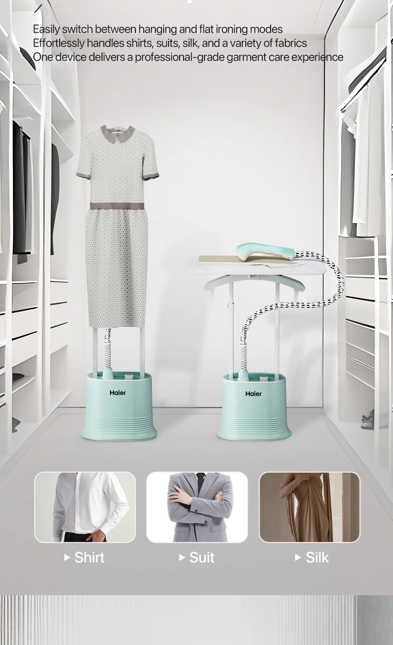 Haier Steamer Iron For Clothes 2-in-1 Vertical Double Rod Garment ...