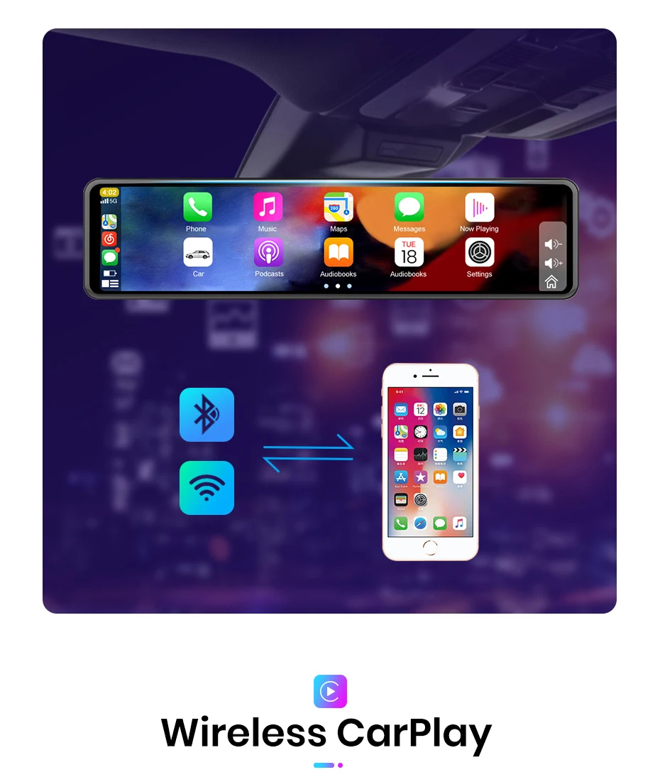 EKLEVA 4K Wireless CarPlay Android Auto Dual Screen Car DVR Dash Cam 11 ...