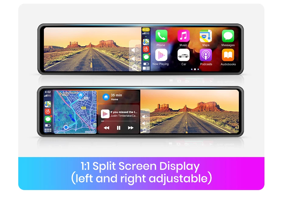 EKLEVA 4K Wireless CarPlay Android Auto Dual Screen Car DVR Dash Cam 11 ...