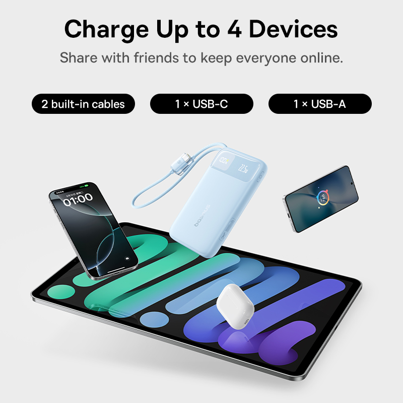 【CCC Certified】Baseus FC11 Power Bank Dual-Cable Digital Display 3C ...