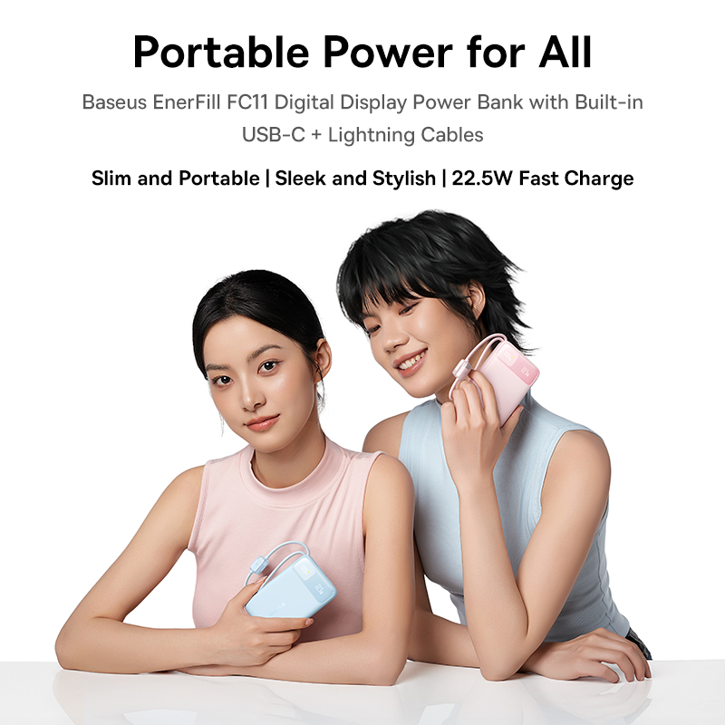【CCC Certified】Baseus FC11 Power Bank Dual-Cable Digital Display 3C ...
