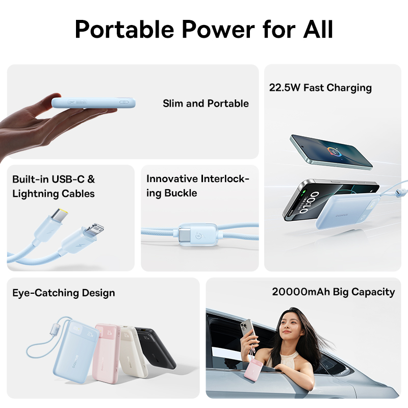 【CCC Certified】Baseus FC11 Power Bank Dual-Cable Digital Display 3C ...
