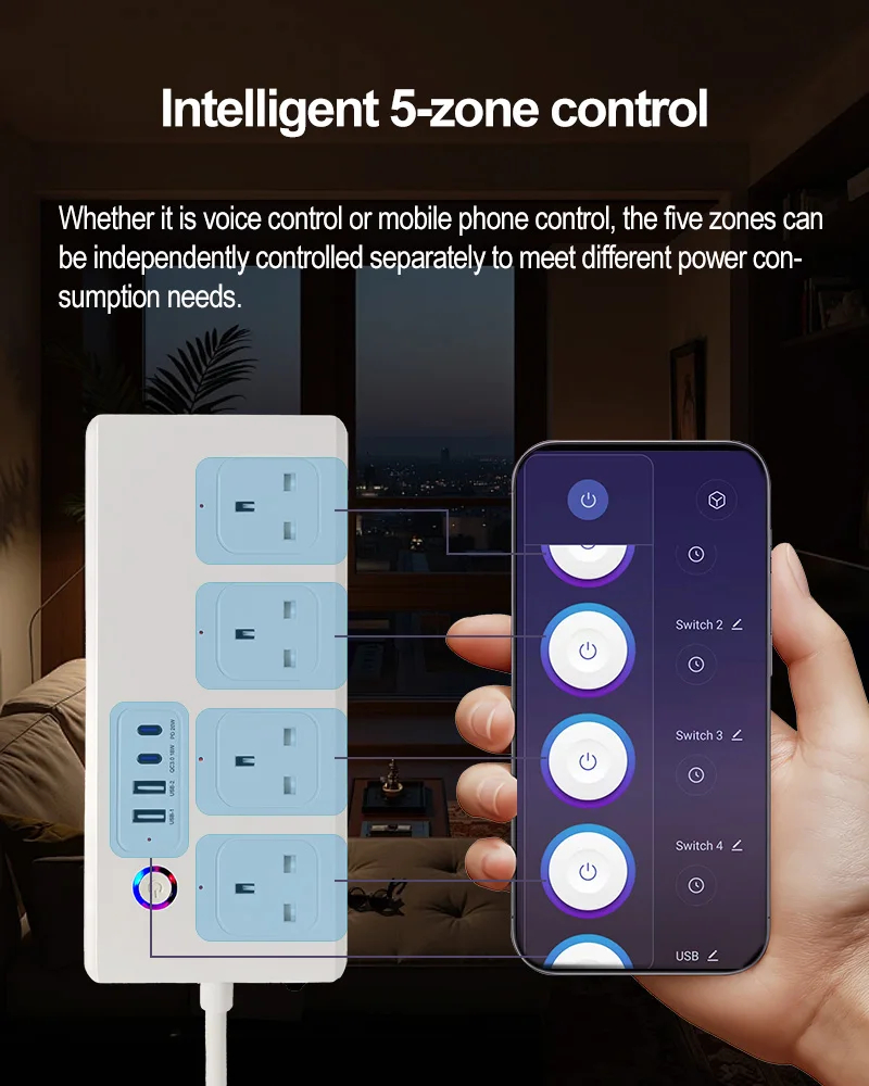 Smart Power Strip WiFi Zigbee 3.0 Matter Compatible Smart Plug UK SG MY ...