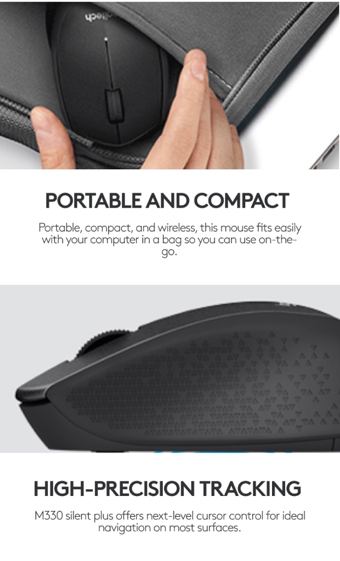 Logitech M330 Silent Plus Wireless Mouse, 2.4 GHz with USB Nano ...