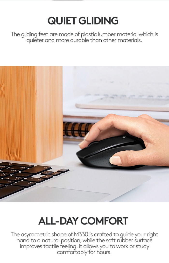 Logitech M330 Silent Plus Wireless Mouse, 2.4 GHz with USB Nano ...