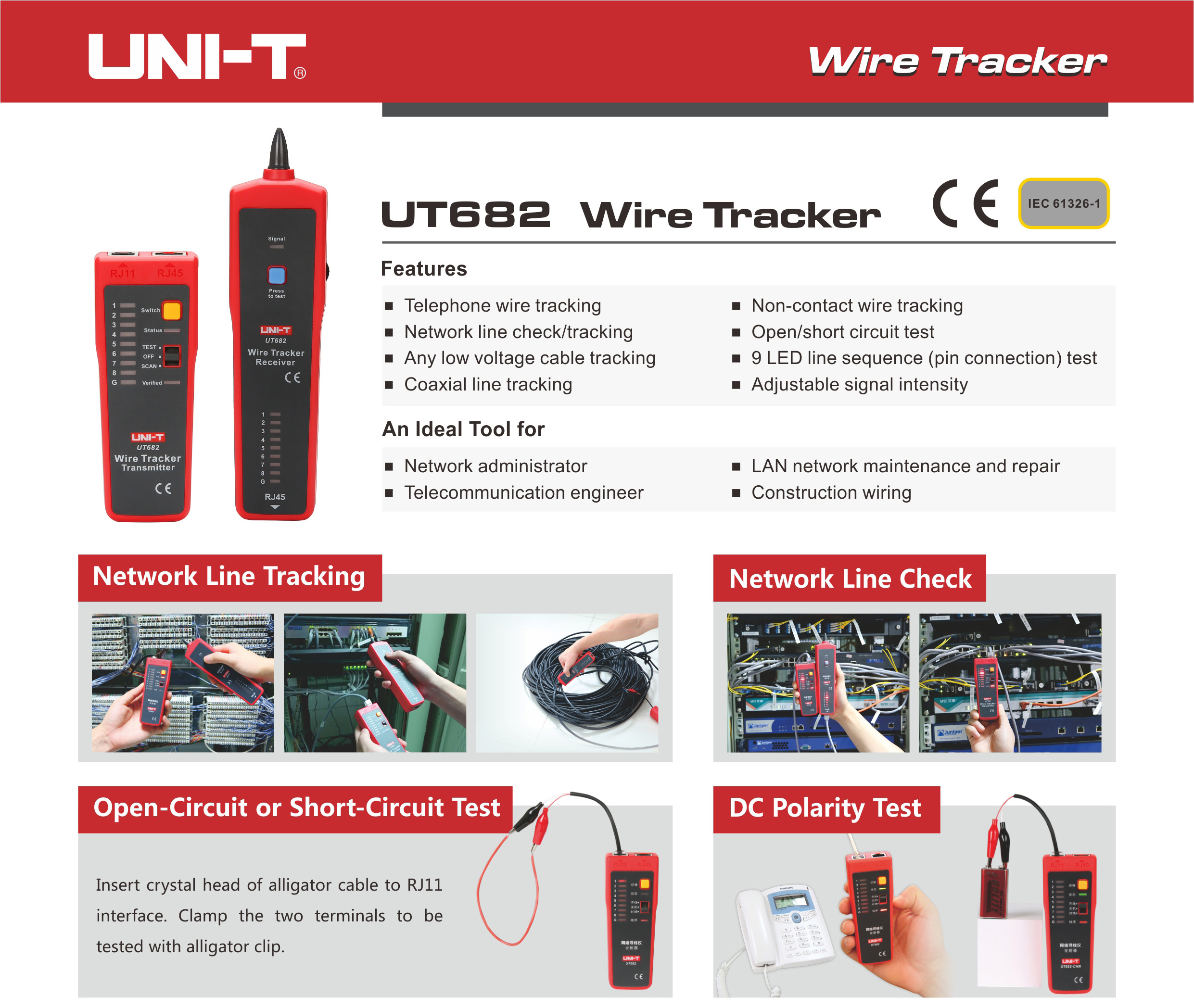 UNI-T UT682 Wire Tracker RJ11 RJ45 LAN Cable Coaxial Cable Tester ...
