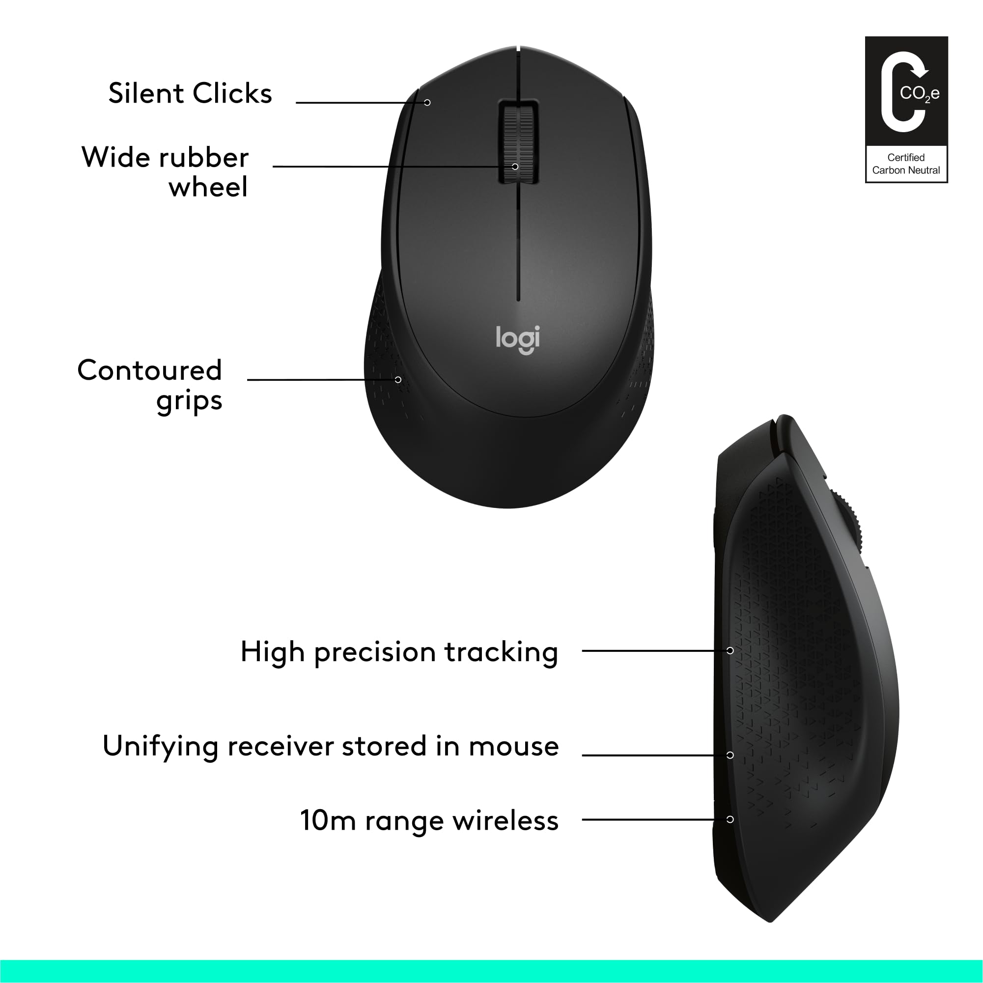 Logitech M330 Silent Plus Wireless Mouse, 2.4 GHz with USB Nano ...
