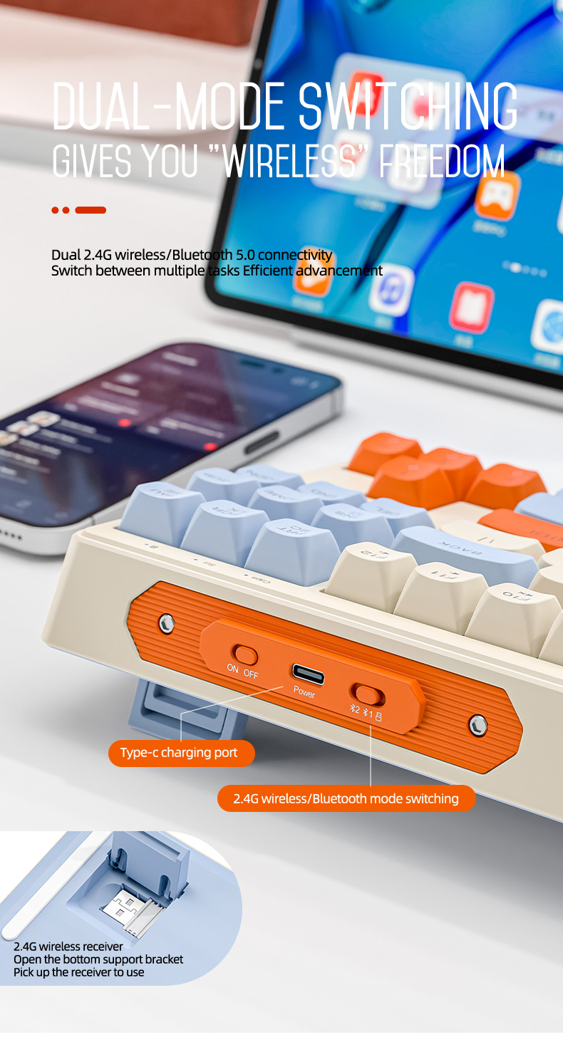 FREEWOLF M87 Wireless Bluetooth Dual Mode Mechanical Touch Keyboard ...