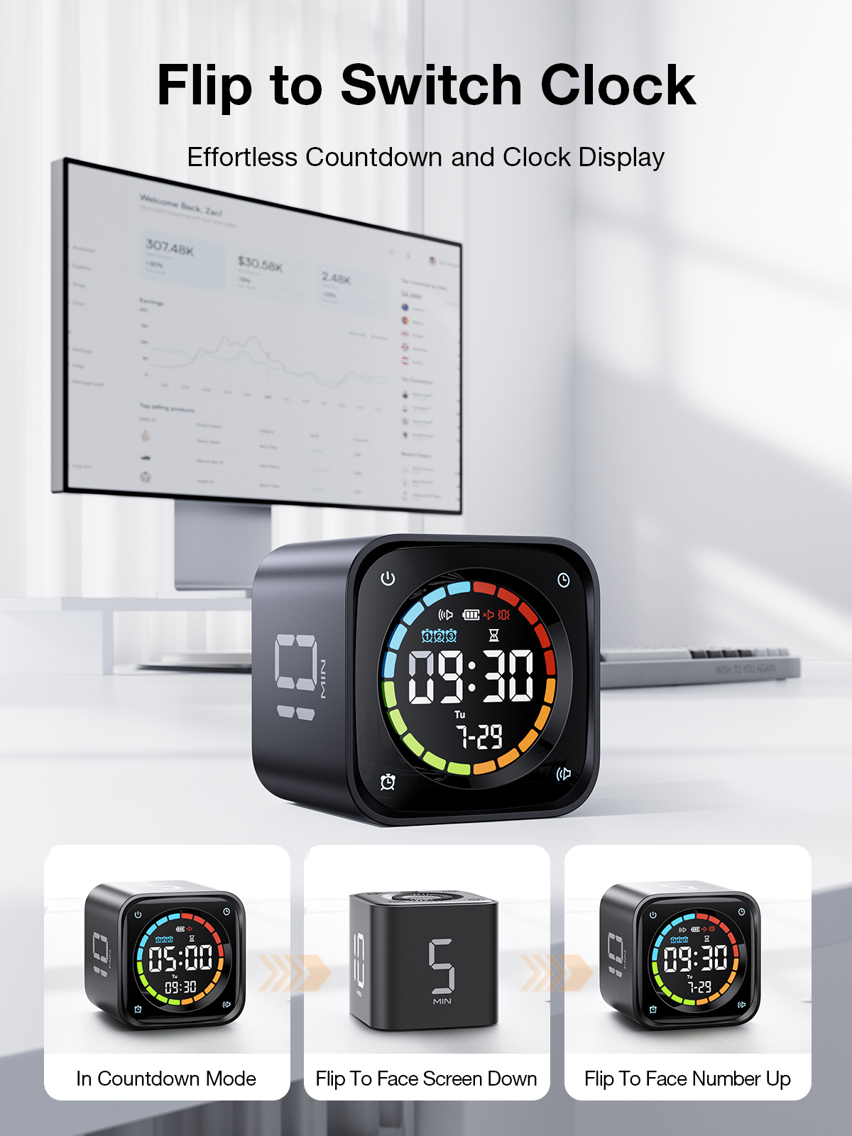LLANO TK3 Smart Study Timer - 4-in-1 Large Display Digital Clock for ...