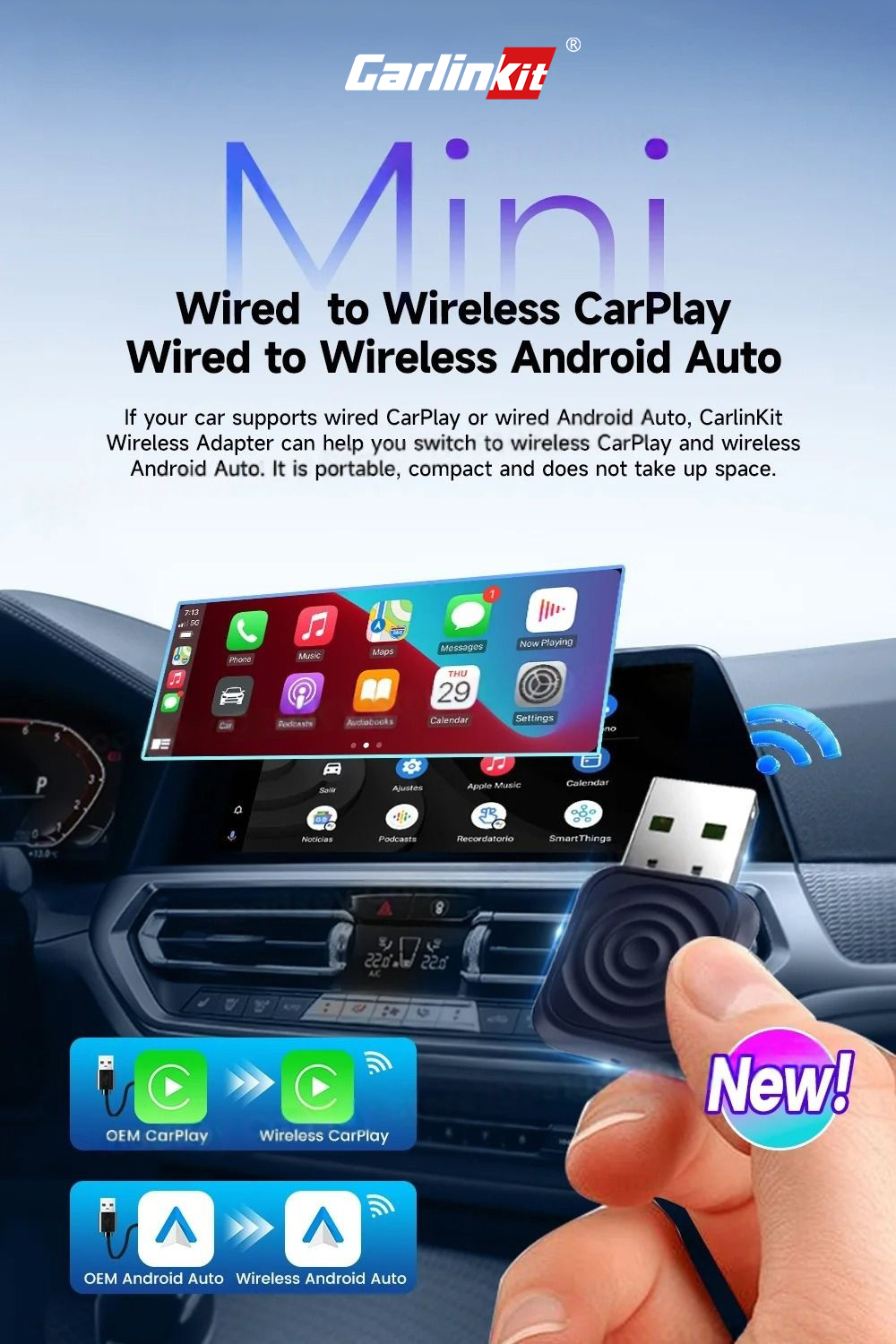 2025 CarlinKit Mini Ultra Wired to Wireless Carplay Adapter Wireless ...