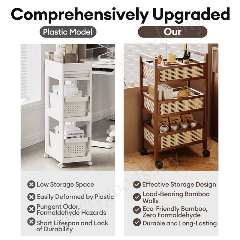 Storage Rack Rak Buku With Wheels Bamboo Storage Shelf Serbaguna Rak ...