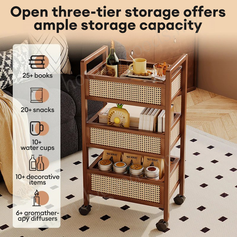 Storage Rack Rak Buku With Wheels Bamboo Storage Shelf Serbaguna Rak ...