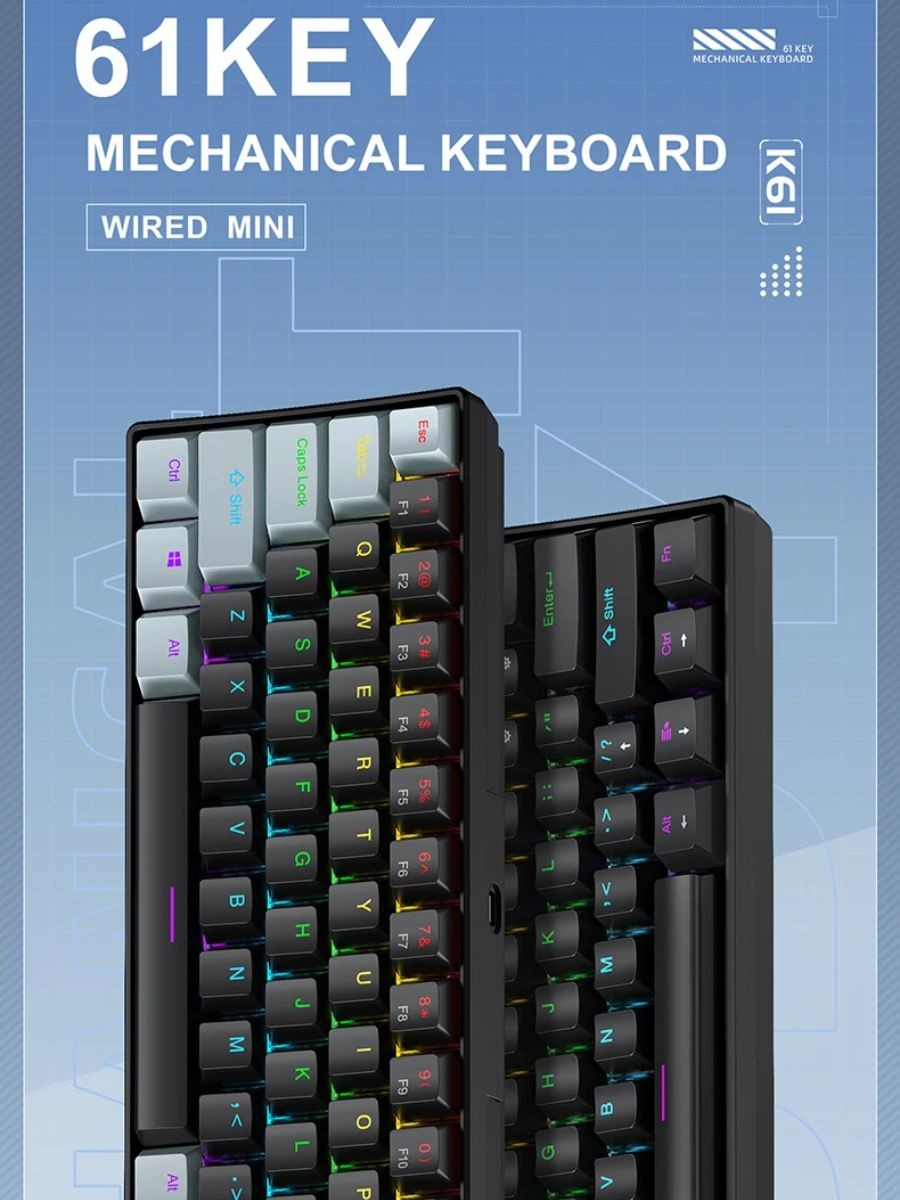 APAYADO K61 Portable Mini Wired Mechanical Keyboard 60% 61 Key Phantom ...