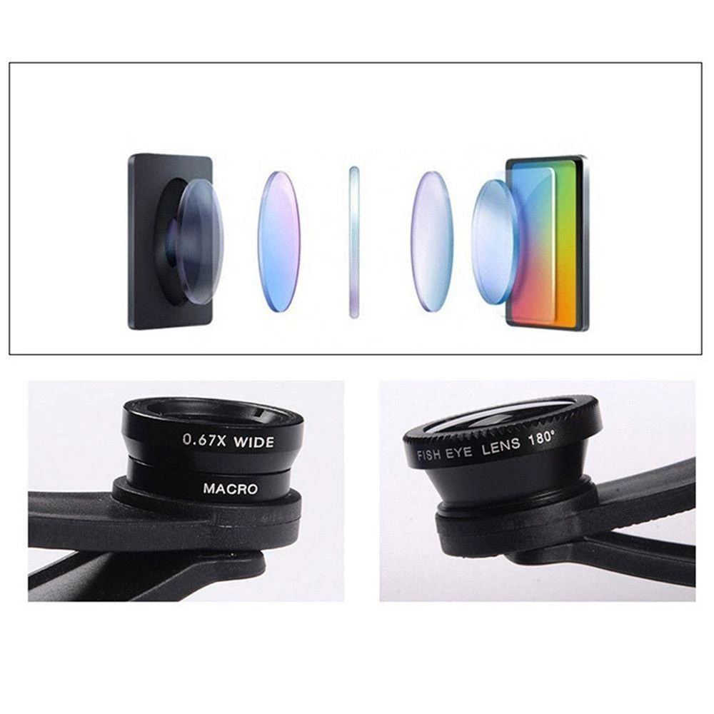 3 in1 Multifunctional Camera Lens 180° Fisheye+0.67X Wide Angle+10x ...